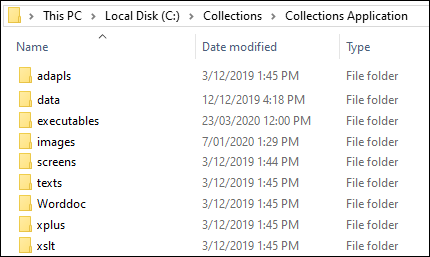 Collections application folders and file types