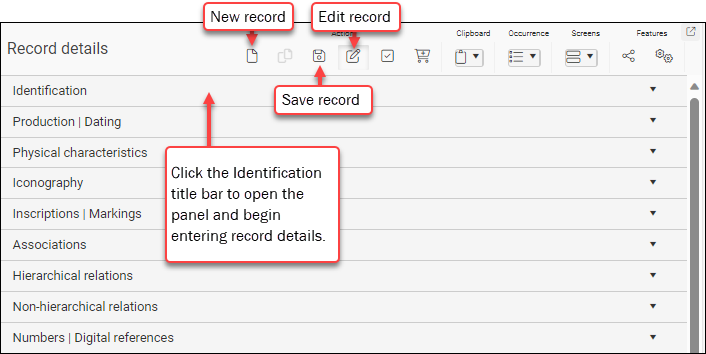 Object catalogue: how to create an object record